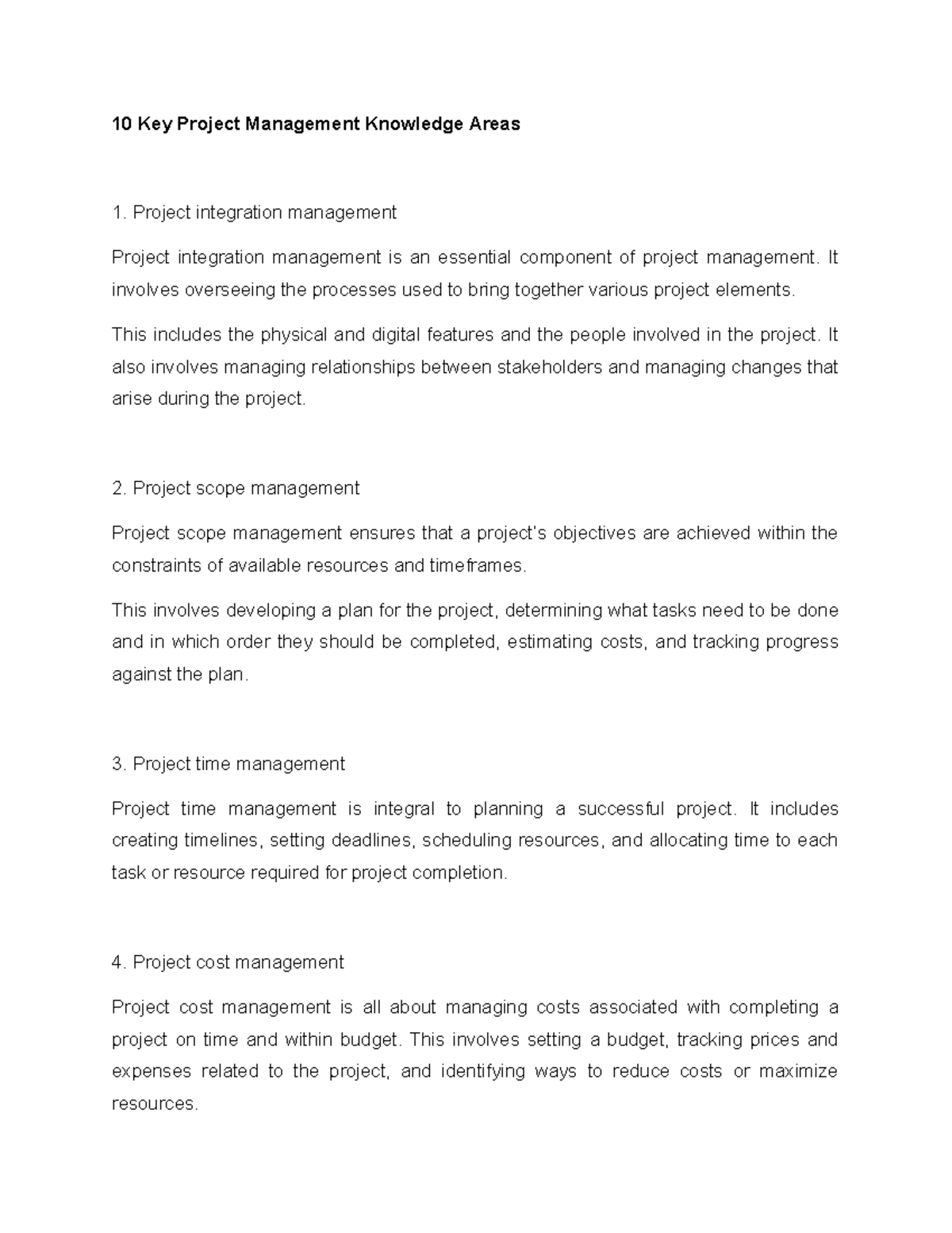 10 Key Knowledge Areas in Project Management (PMGT 101) - Studocu