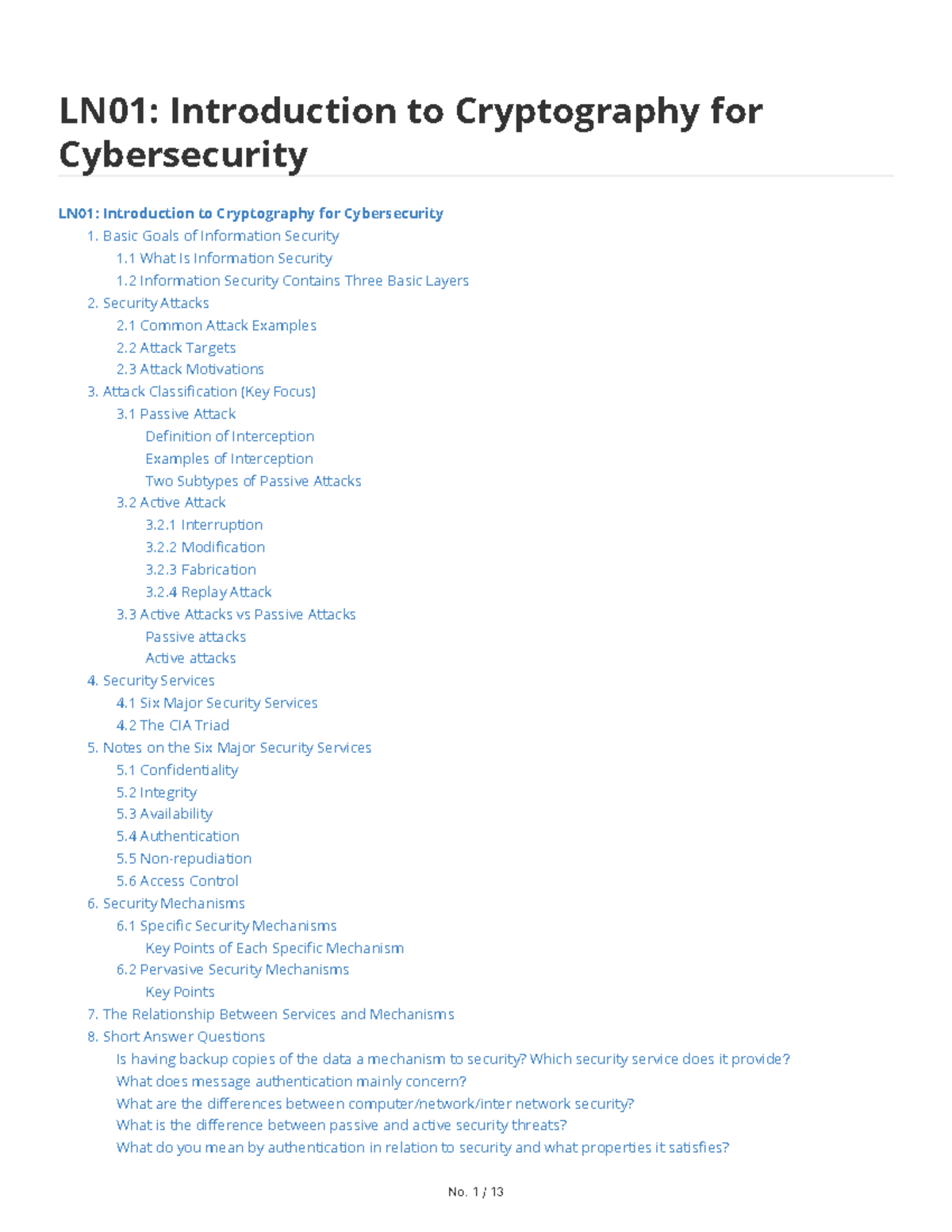 LN01: Lecture Notes on Cryptography and Information Security - Studocu