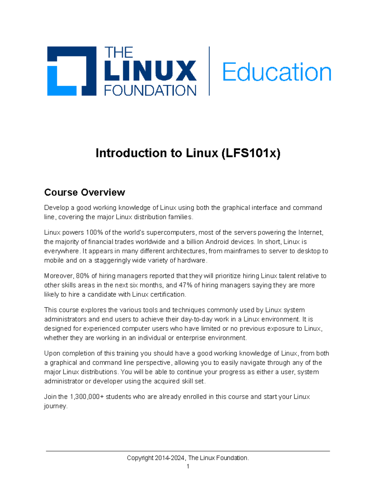Introduction to Linux (LFS101x) Course Syllabus 2024 - Studocu