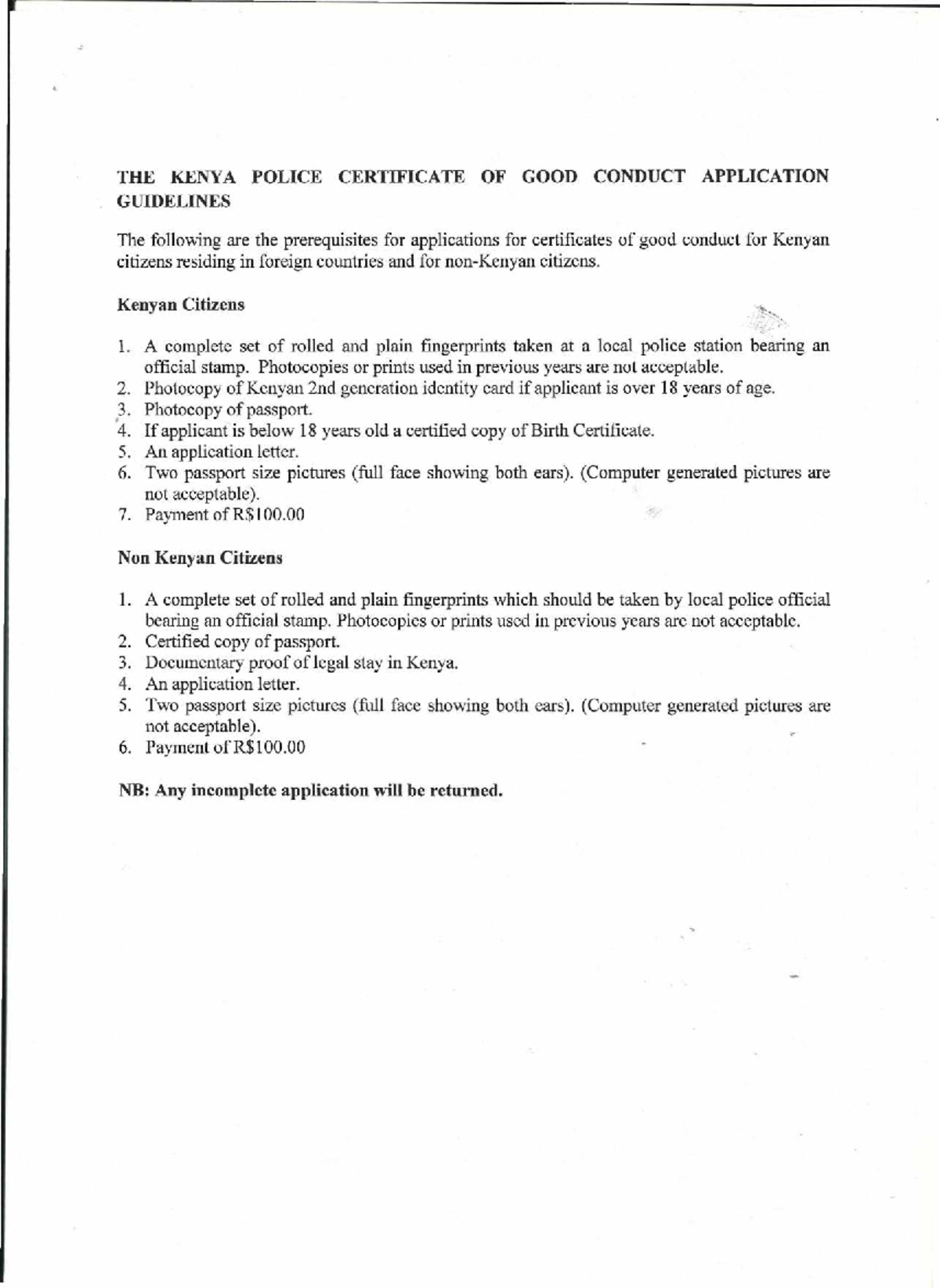 Kenya Guidelines for Police Certificate of Good Conduct Application ...