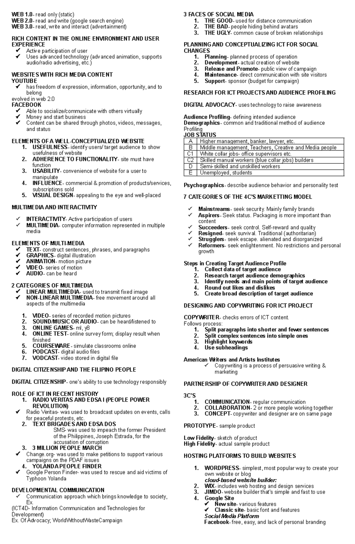 EMPOWERMENT TECHNOLOGY - WEB 1- read only (static) WEB 2- read and ...