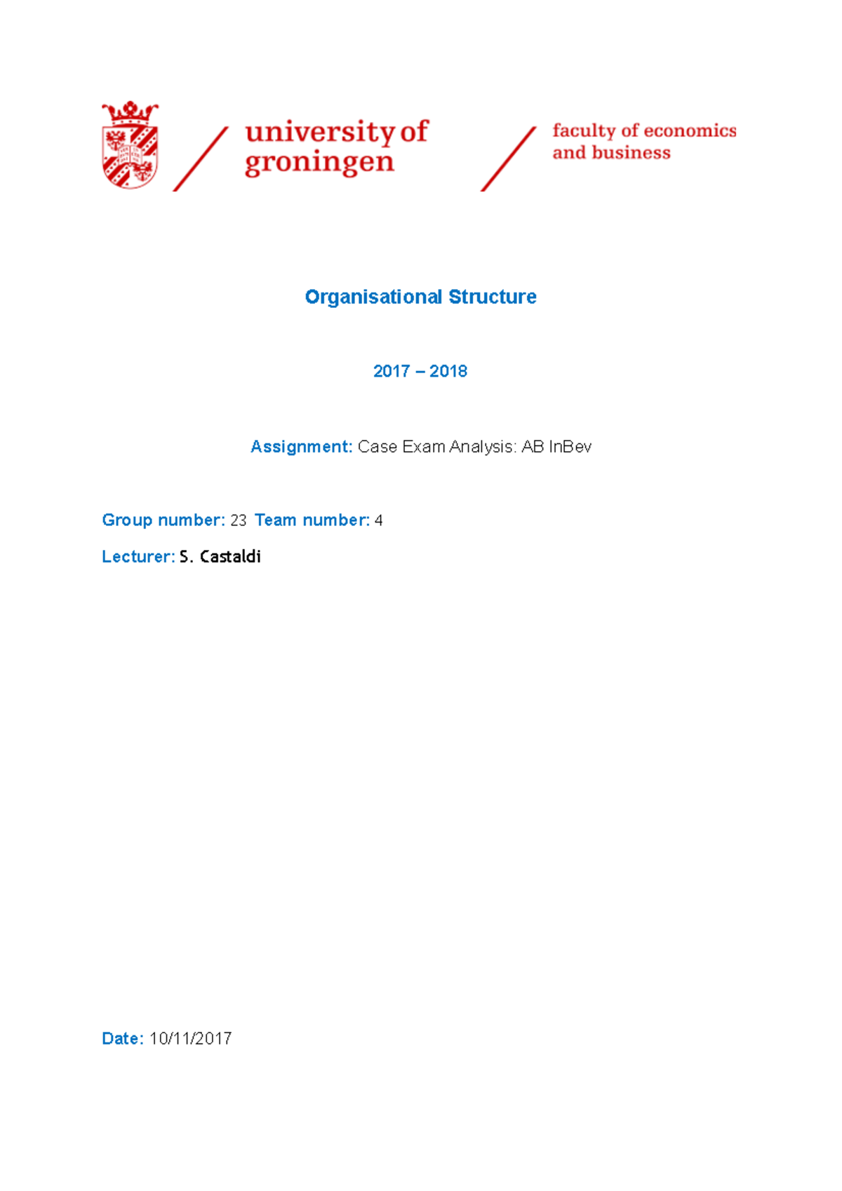 OS Case Study: AB InBev Organizational Structure Analysis - Studeersnel
