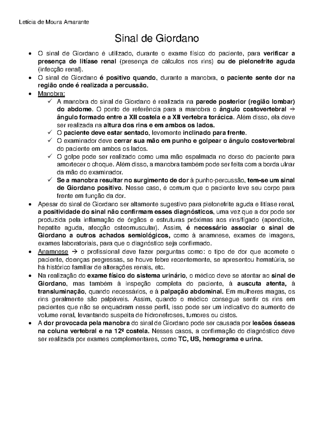 Sinal de Giordano - O sinal de Giordano é positivo quando , durante a ...