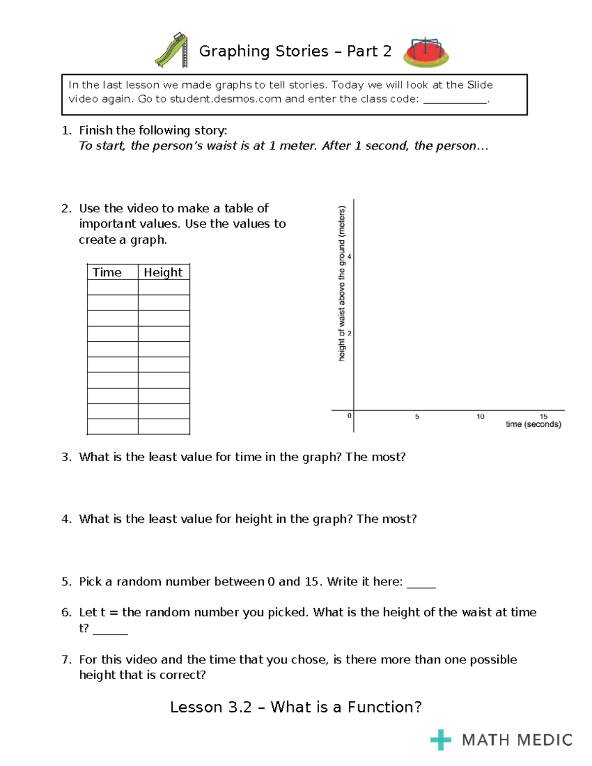 Lesson 3.2 - Algebra 2 - Math Medic 2 - Graphing Stories – Part 2 1 ...