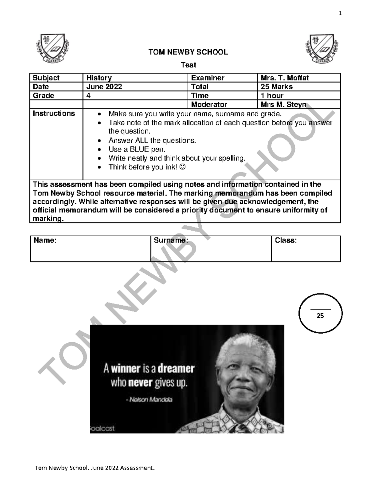 Grade 4 History Exam June 2022 - Comprehensive Test Paper - Studocu