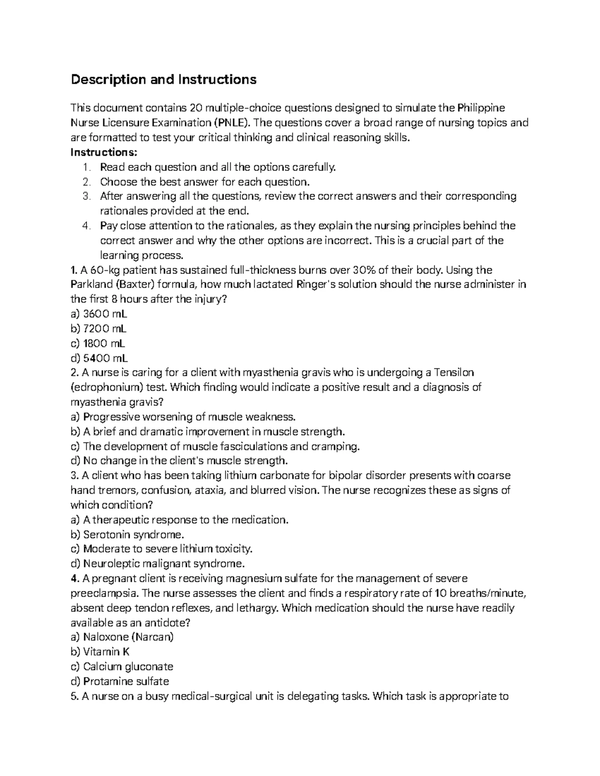 SET 4 - PNLE 2025 Practice Questions for Nurse Licensure Exam - Studocu