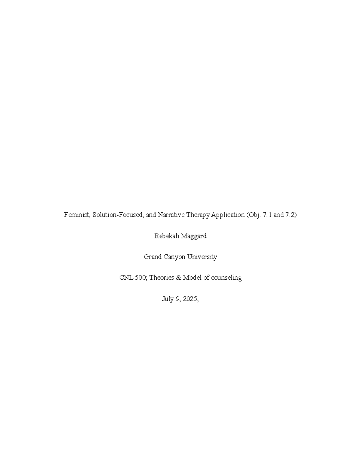 Feminist Therapy Case Study: Jae's Journey to Empowerment (CNL) - Studocu