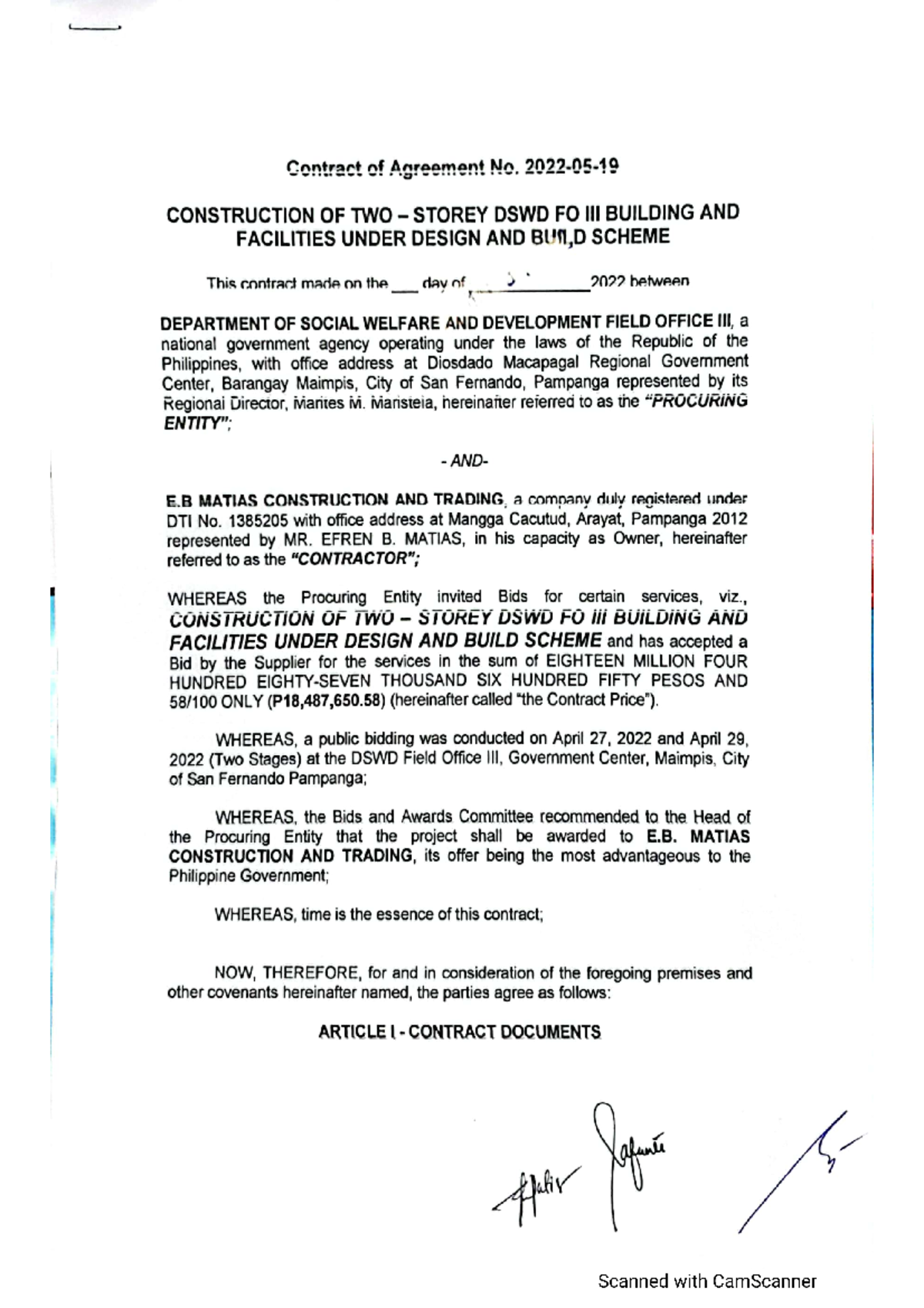 Contract Agreement for Construction of Two Storey DSWD Building - Studocu