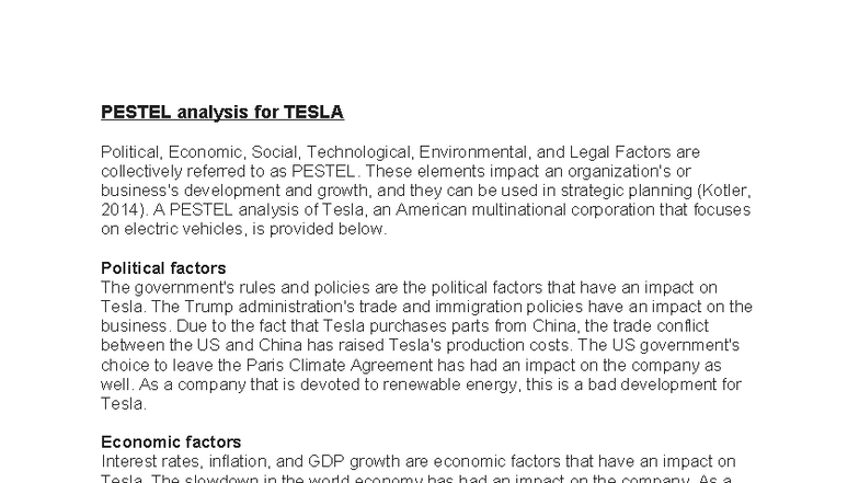 PESTEL Analysis of Tesla: Political, Economic, Social, Tech, Enviro ...