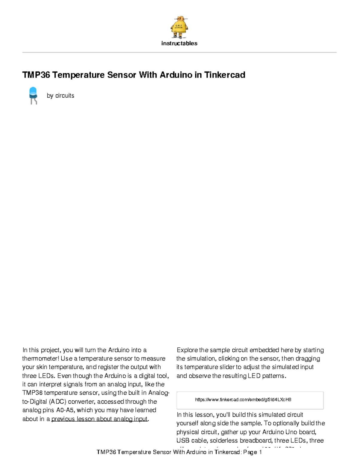 TMP36 Sensor with Arduino Tinkercad: Build a Thermometer Project - Studocu