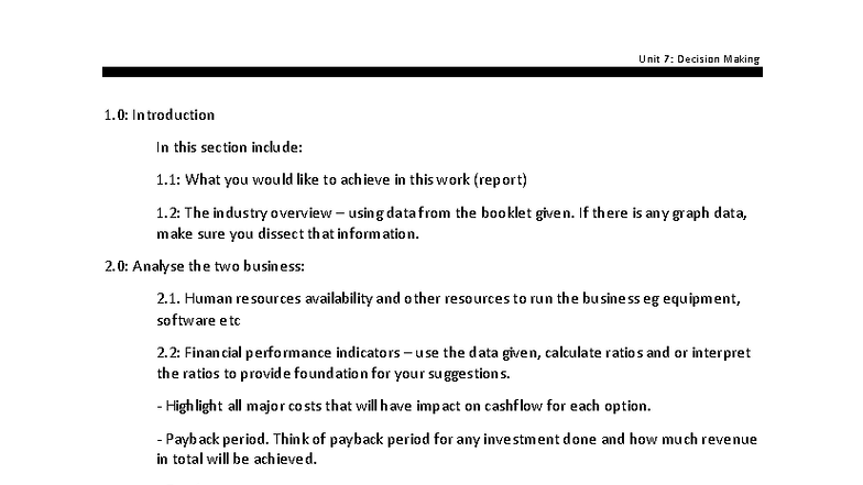 Unit 7: Business Decision Making Structure Sheet 3 Analysis - Studocu