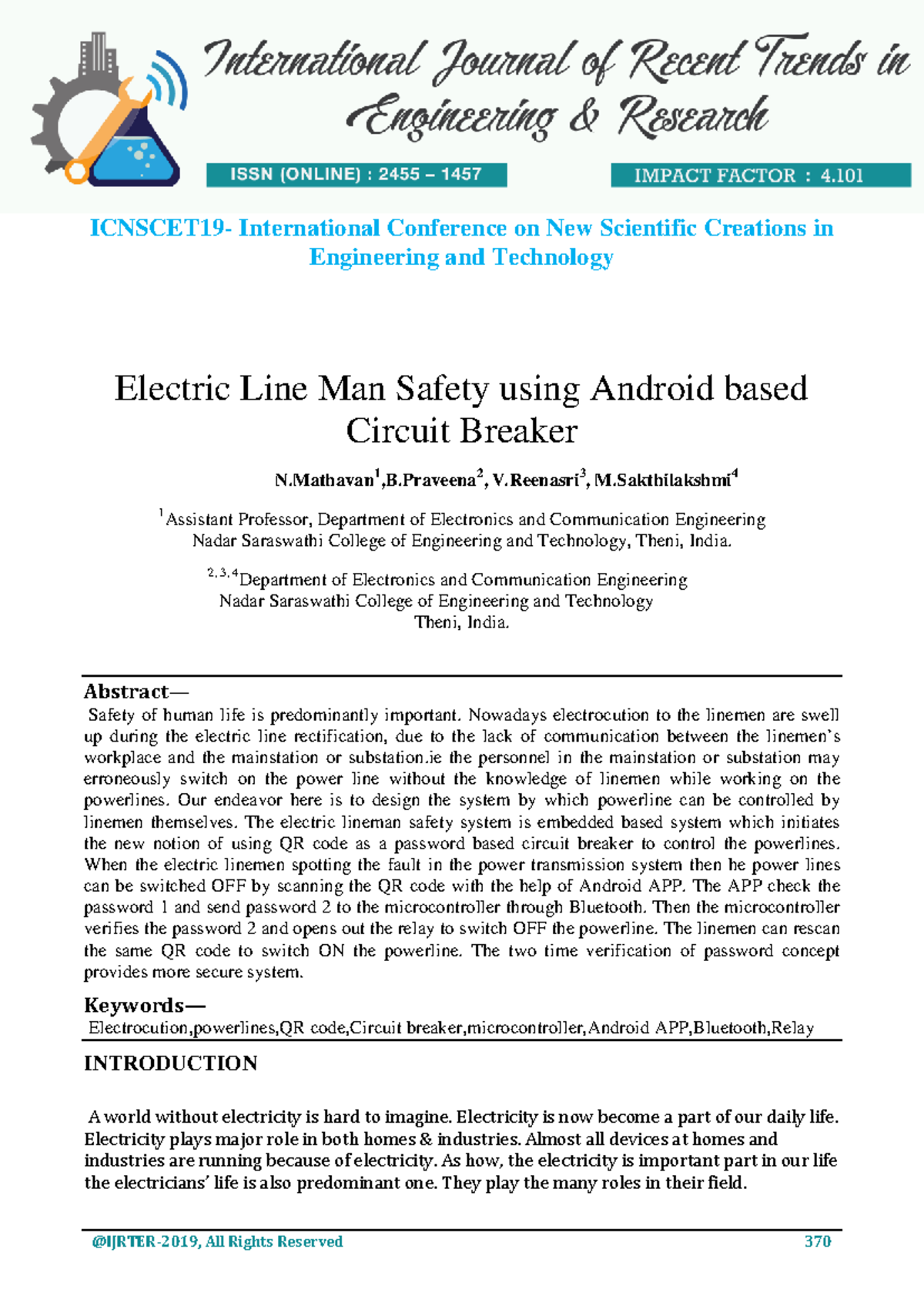 Electric Line Man Safety: Android-Based Circuit Breaker System - Studocu