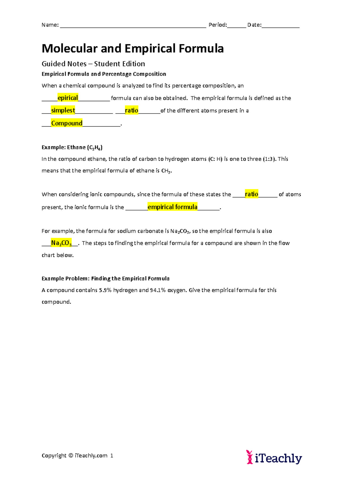 Sebastian Hernandez 4-4 Guided notes Molecular Formulas - Molecular and ...