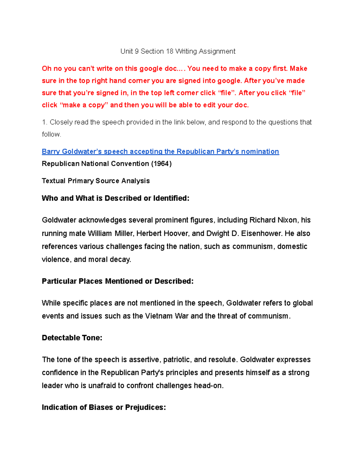 Copy of Unit 9 Section 18 Writing Assignment - Unit 9 Section 18 ...