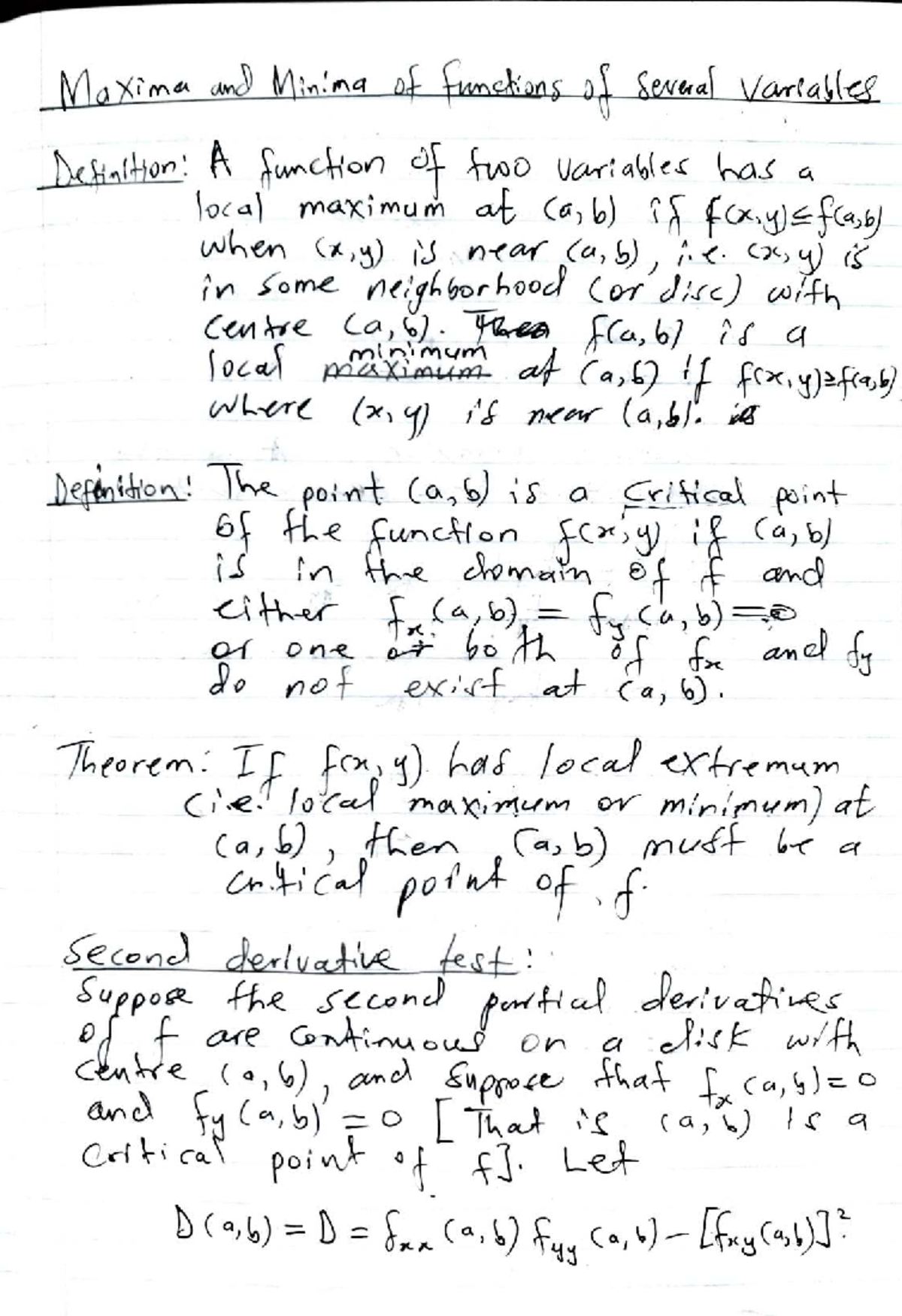 Minima and Maxima in Linear Algebra: Critical Points Analysis - Studocu