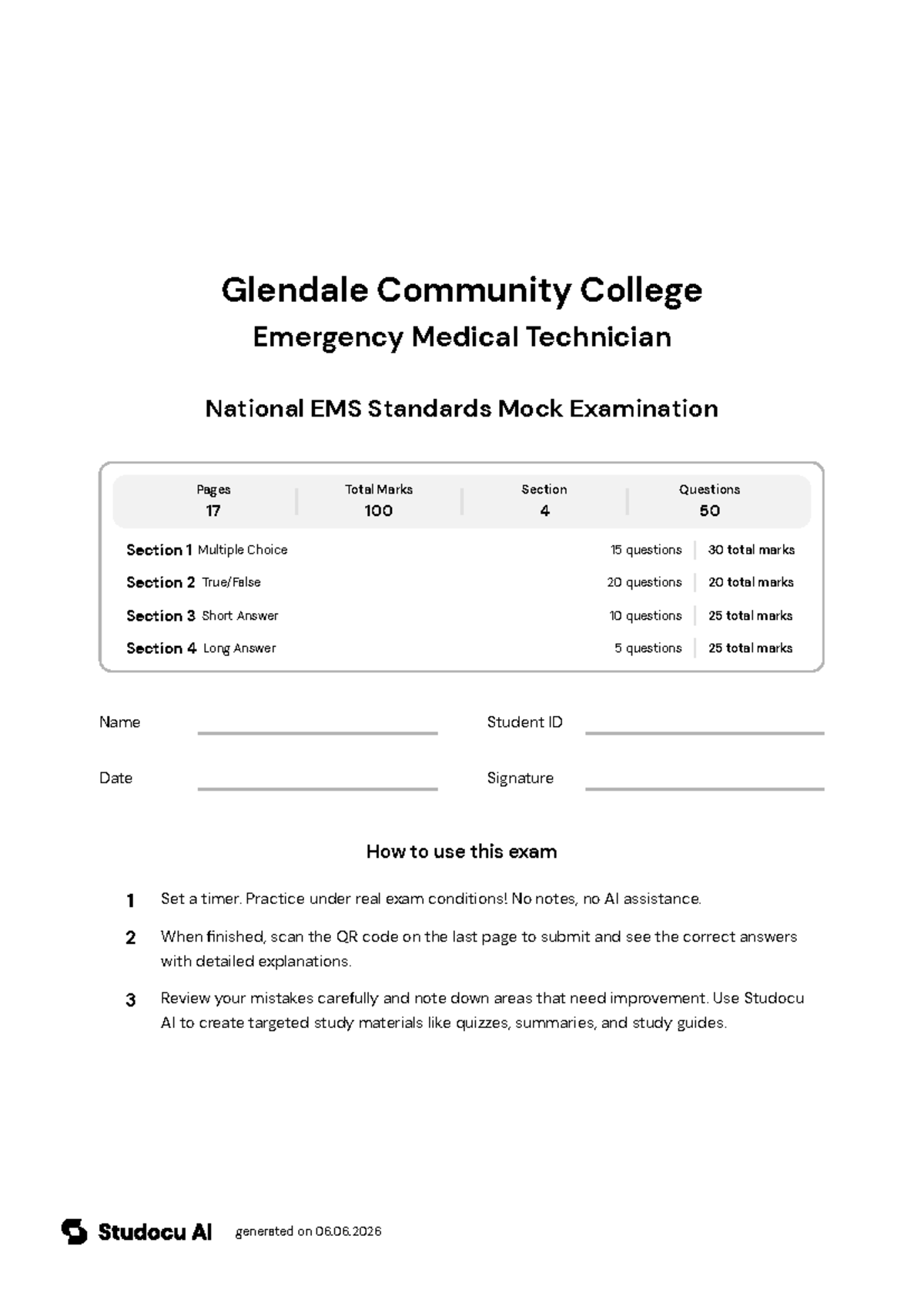 National EMS Standards Mock Examination - Studocu