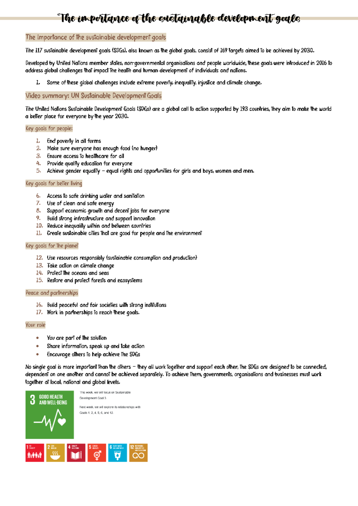 SDG 3: Good Health and Wellbeing - Week 7 Notes - Studocu