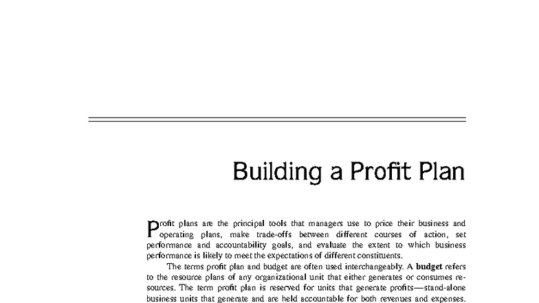 Building a Profit Plan: Insights from Performance Measurement (ACCT 101 ...