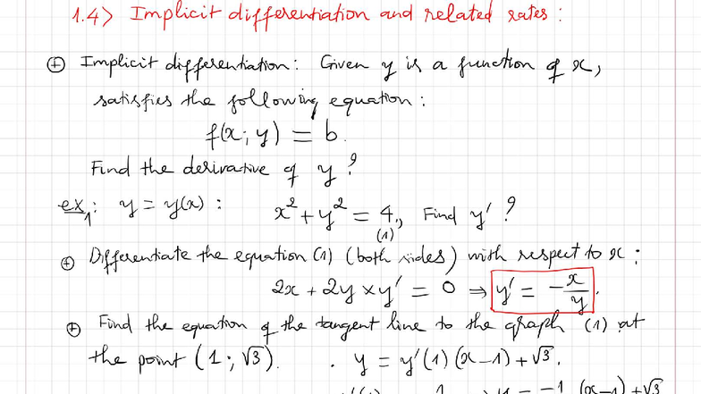 31.10 - Implicit Differentiation & Related Rates Notes - Studocu