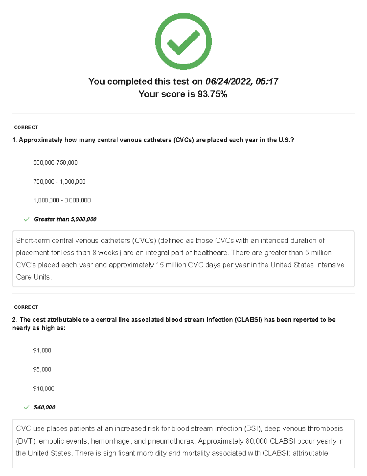 Dicon Training CVC Insertion Post-Test Review (Final Exam) - Studocu