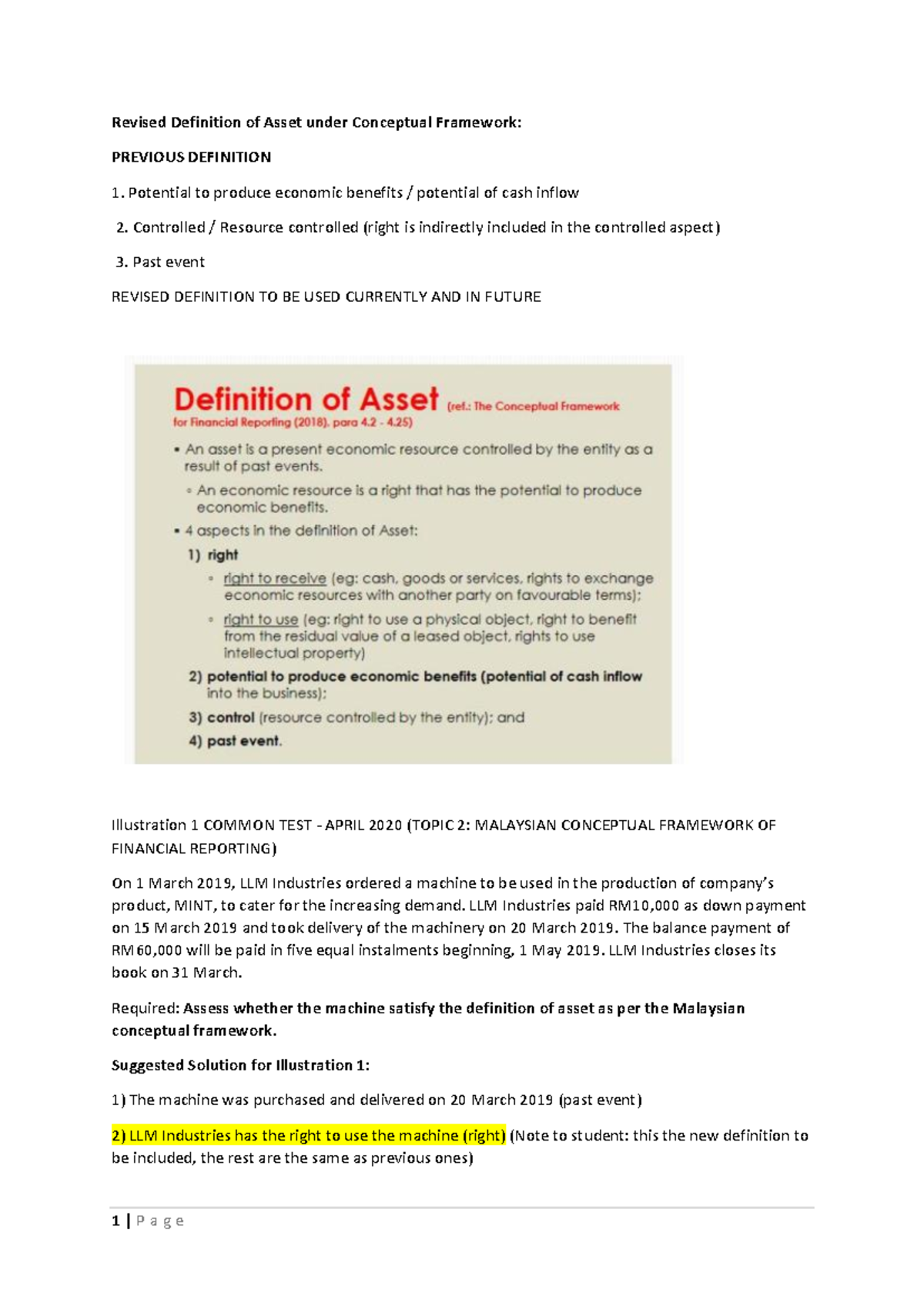 Revised Definition of Asset under Conceptual Framework - 1 | P a g e ...