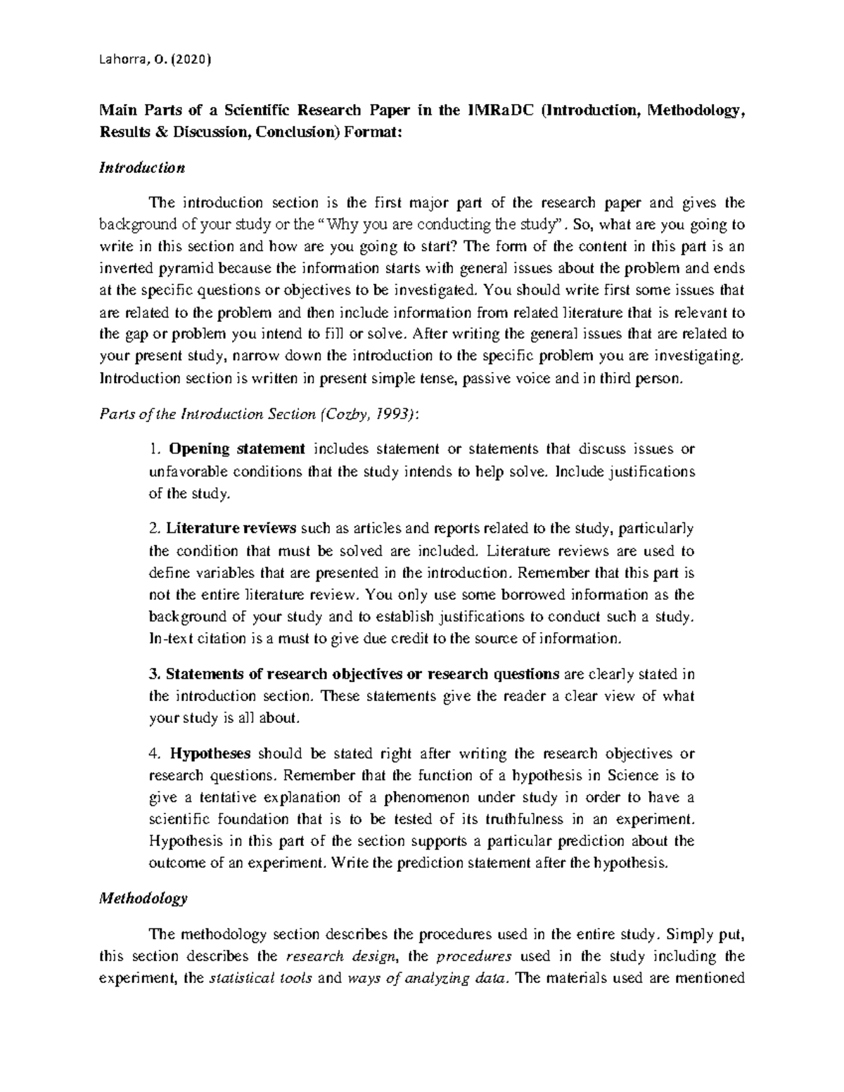 Main Parts of a Scientific Research Paper in the IMRa DC - Main Parts ...