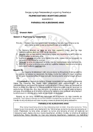 Q2 Filipino 9 Module 1 - Filipino Ikalawang Markahan Sariling Linangan ...