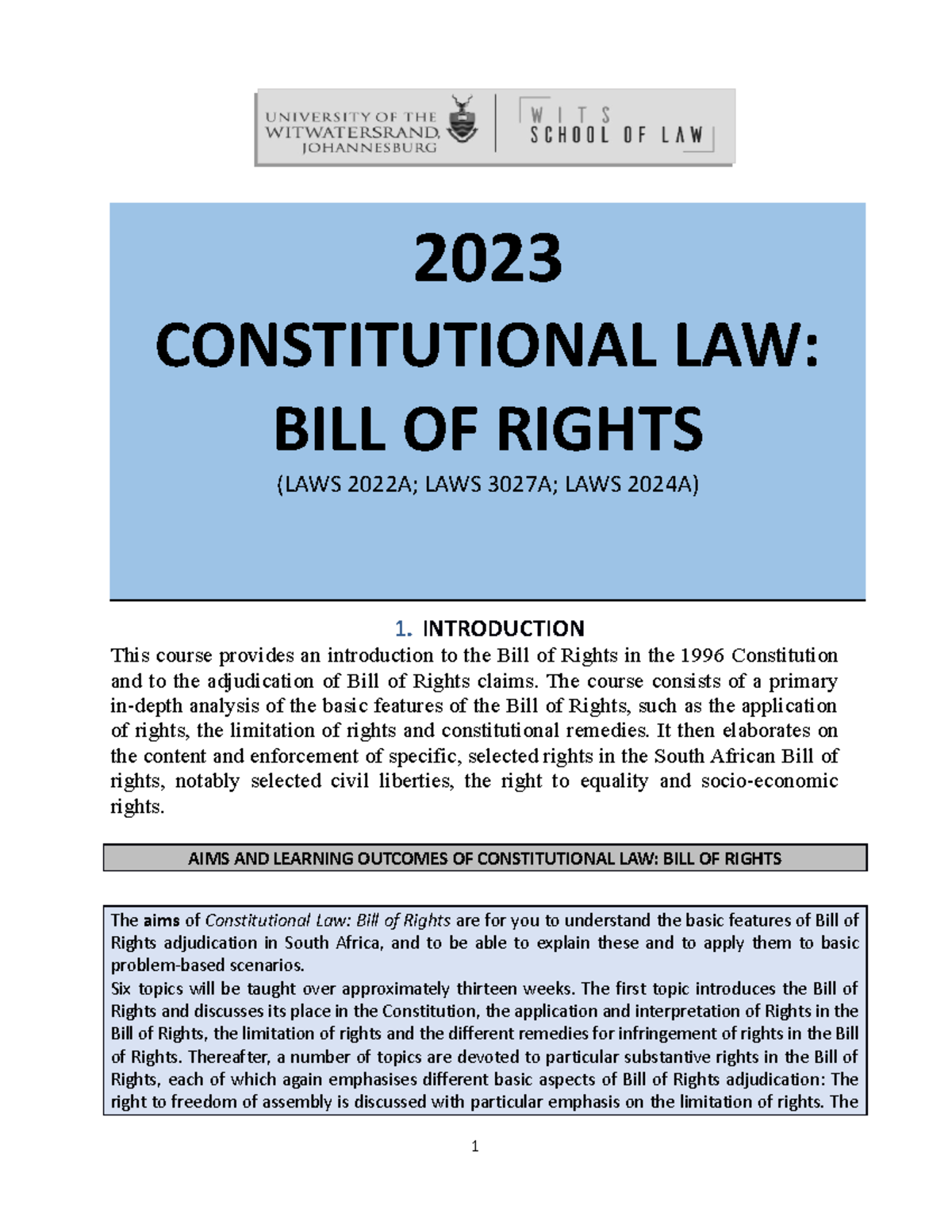 2023 Constitutional Law: In-Depth Study of the Bill of Rights (LAWS ...