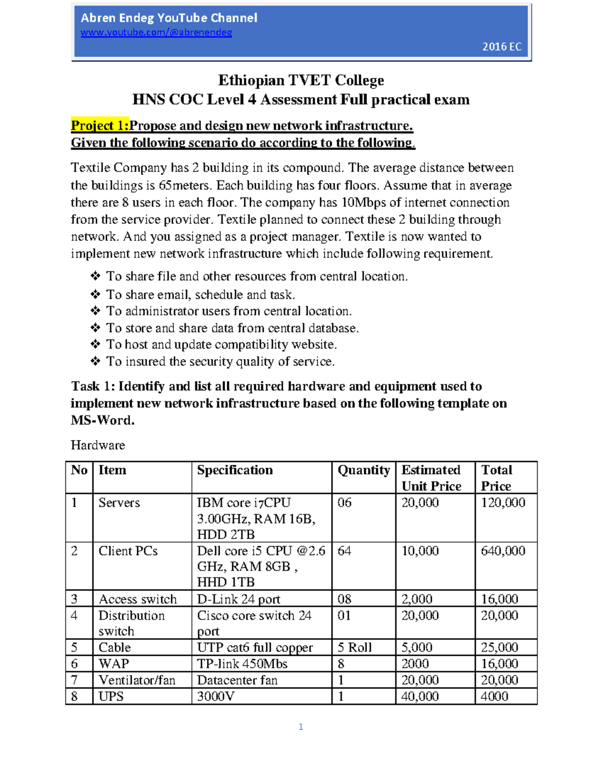 HNS COC Level 4 Network Infrastructure Exam Full Package Guide - Studocu