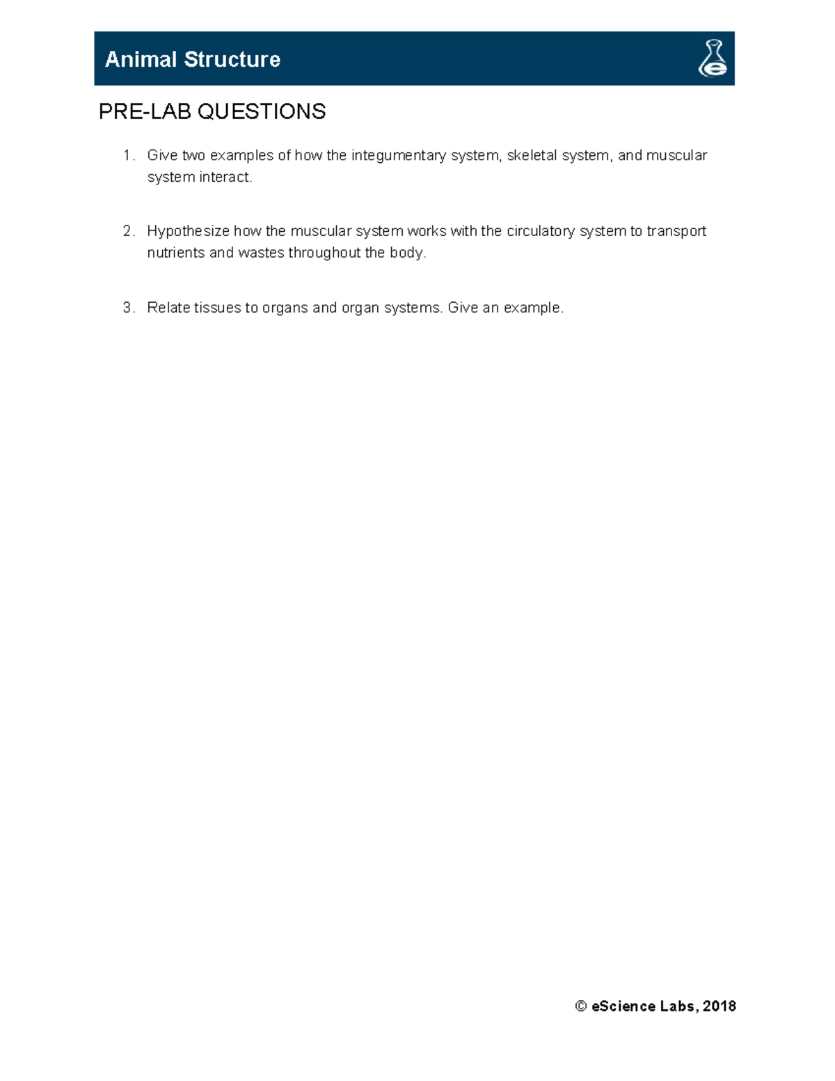IB 1108 L24 Pre-Lab and Post-Lab Notes on Animal Structure - Studocu
