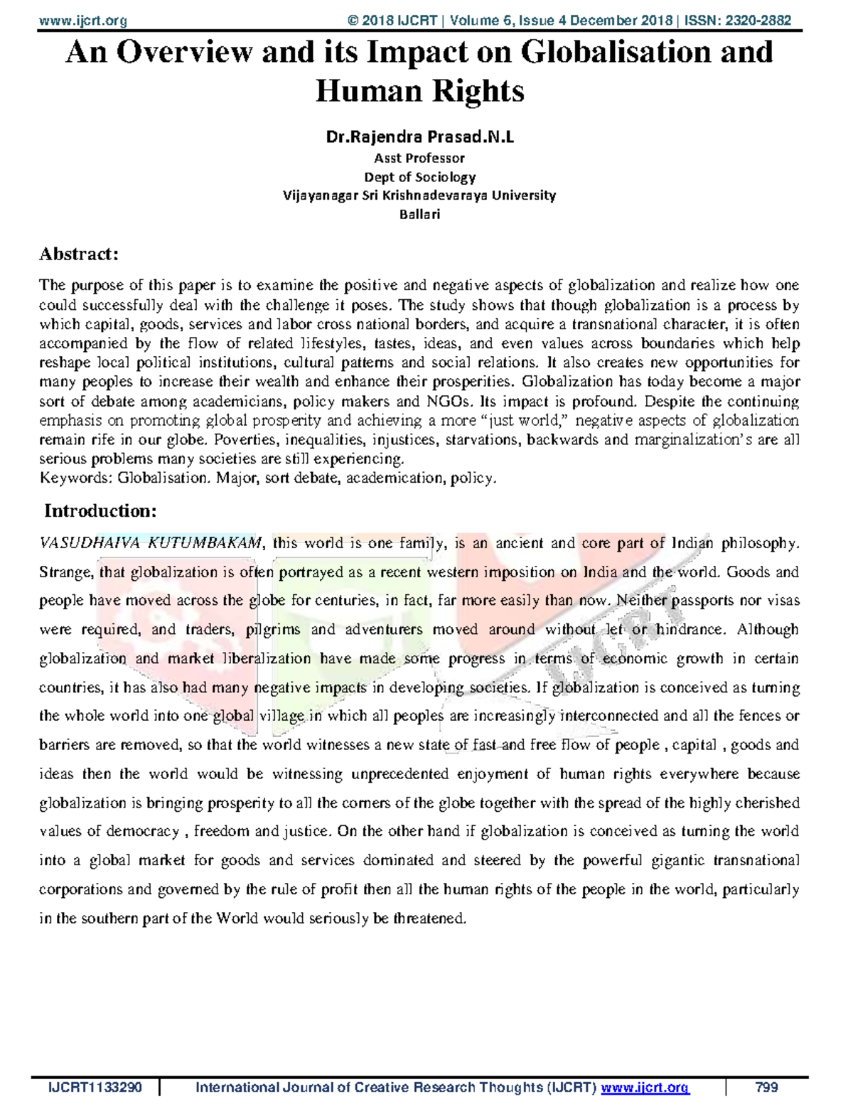 An Overview and its Impact on Globalisation and Human Rights - N Asst ...