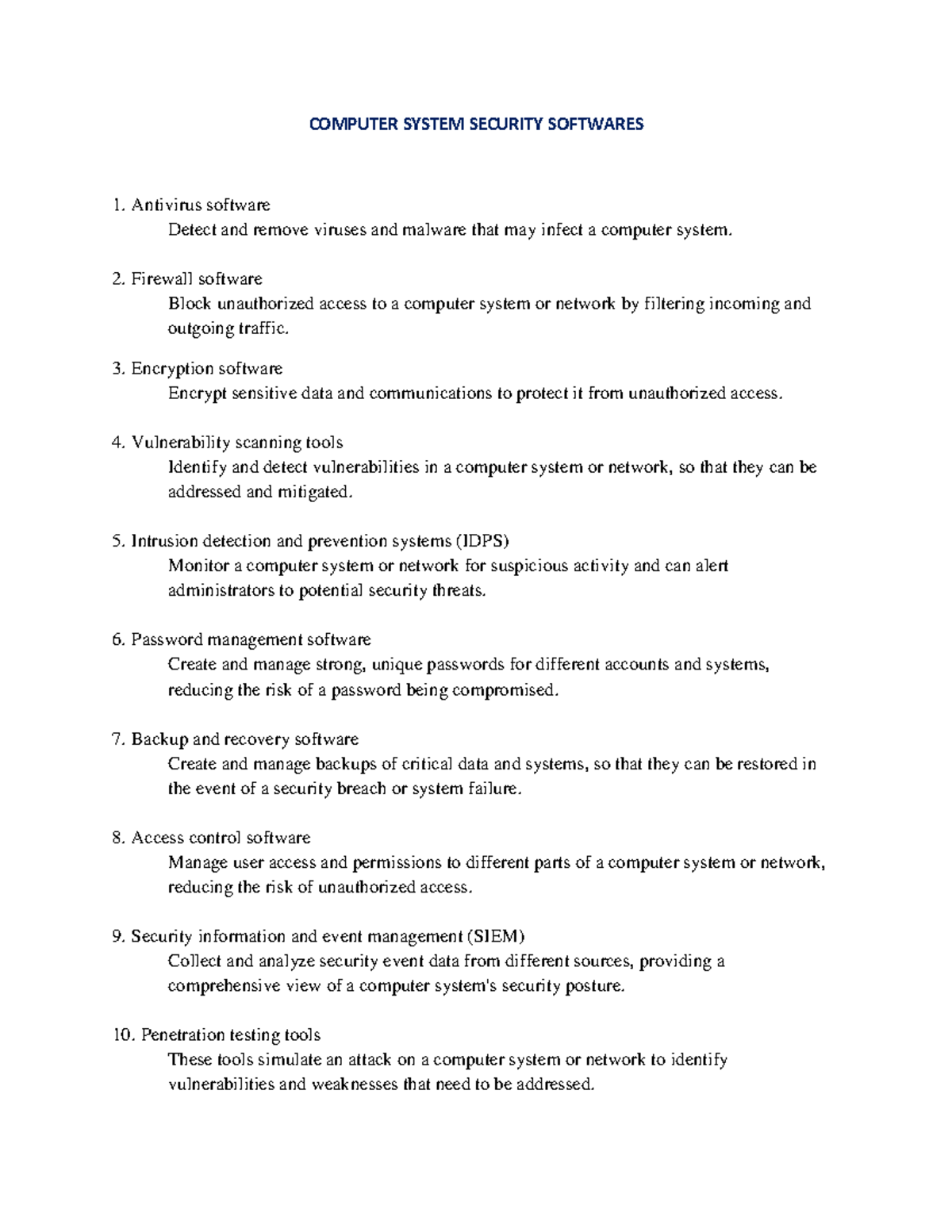 Computer System Security Software Notes - COMPUTER SYSTEM SECURITY ...