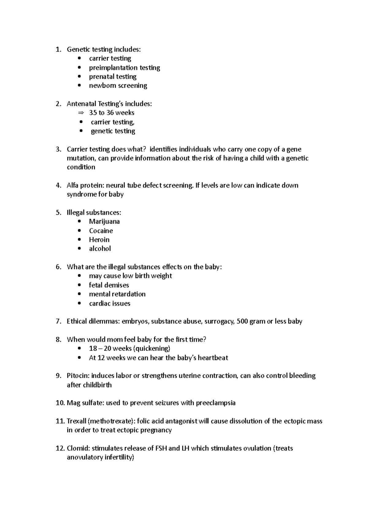 OB exam 1 - ob exam 1 - Genetic testing includes: carrier testing ...