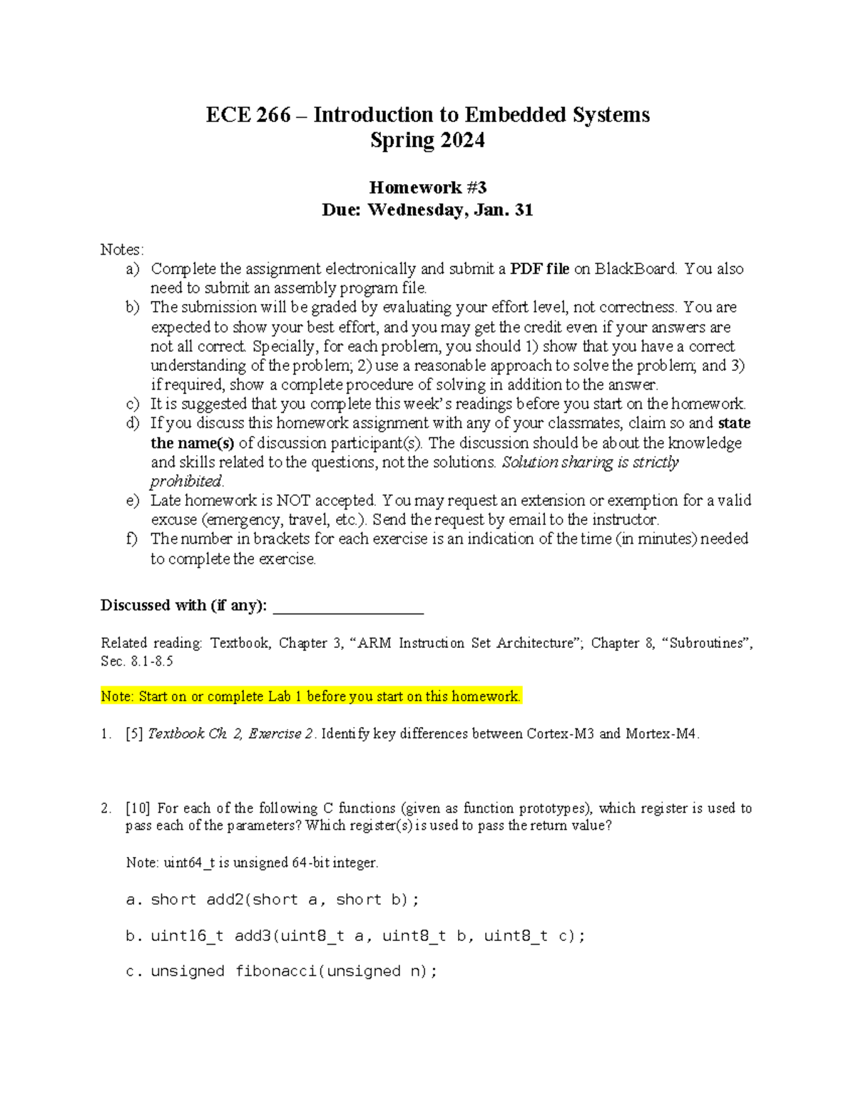 Homework 3 - ECE 266: Embedded Systems Assignment Details - Studocu