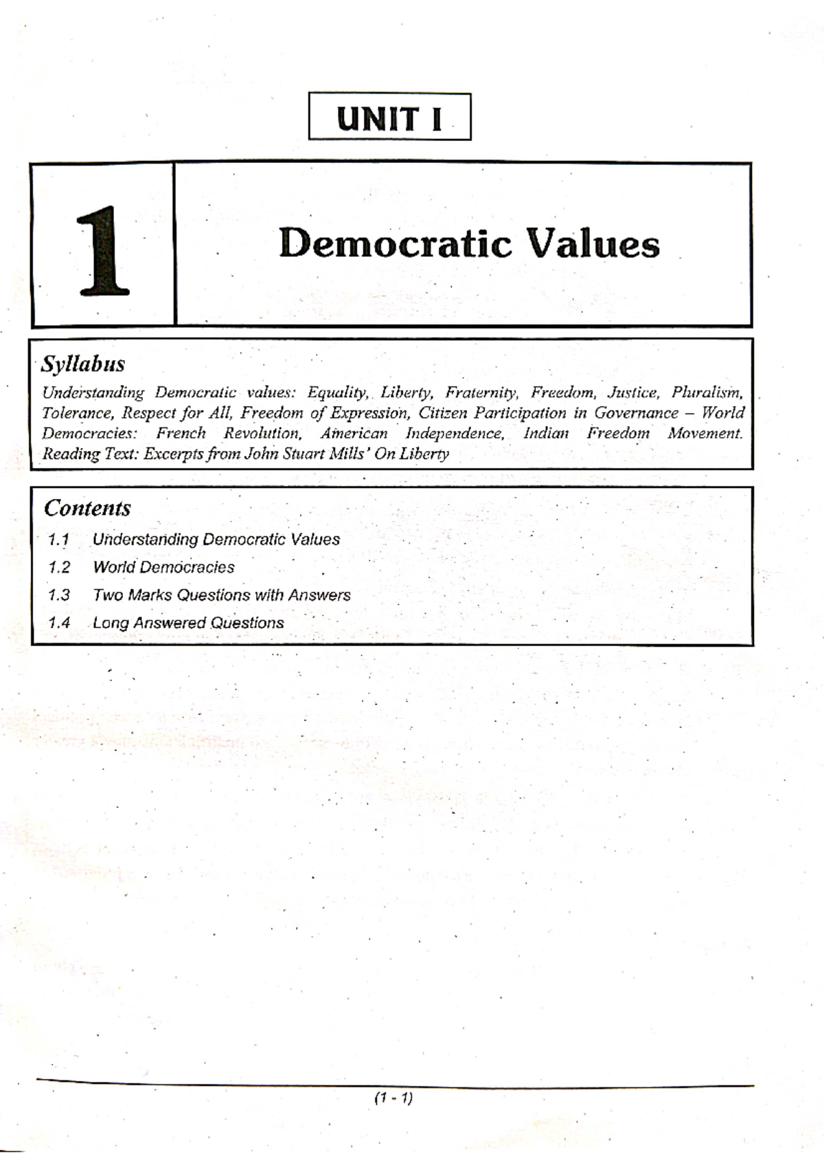 Human values and ethics unit1 - UNIT I 1 Democratic Values Syllabus ...