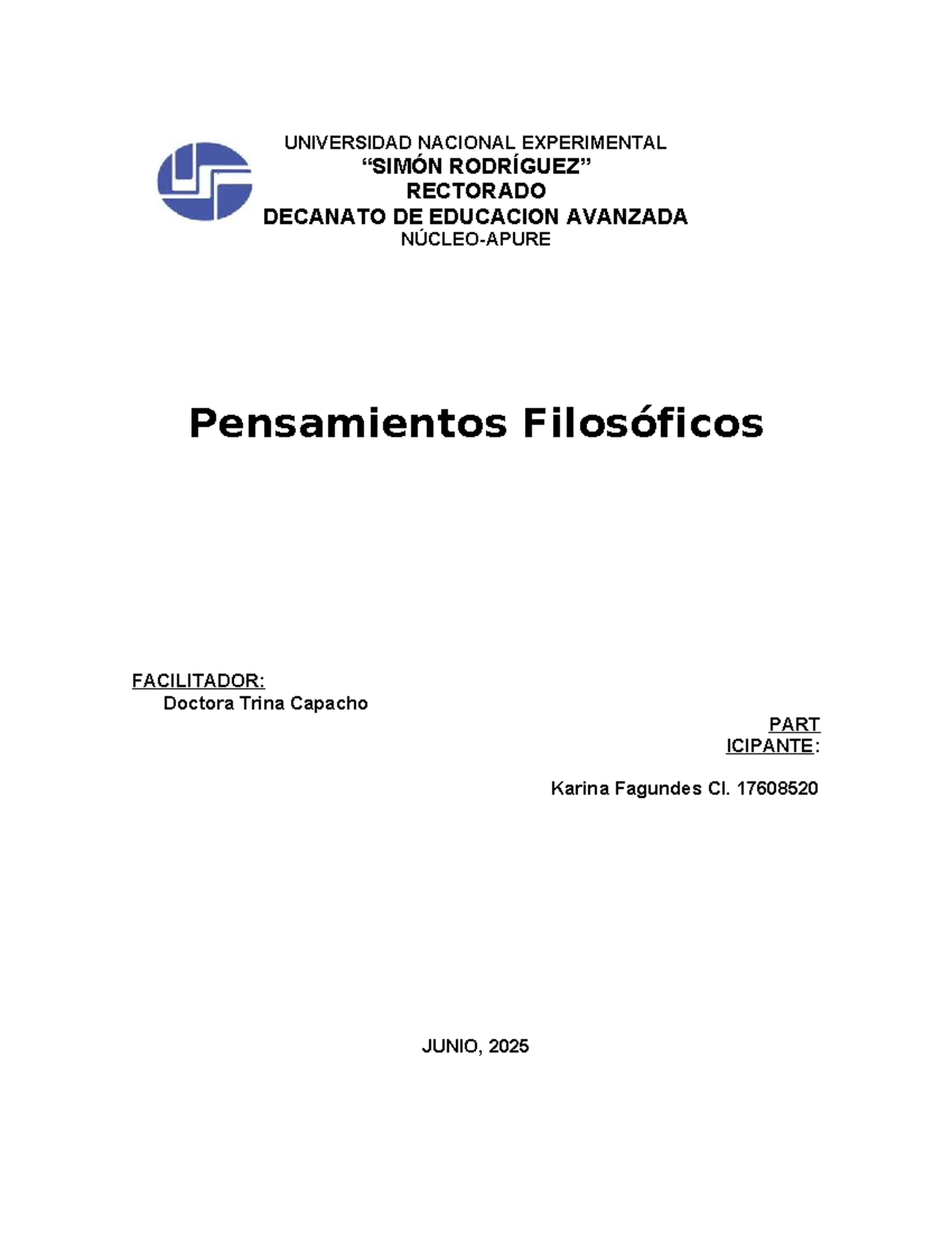 Evaluación Unidad IV - Filosofía y Educación con Dra. Trina Capacho ...