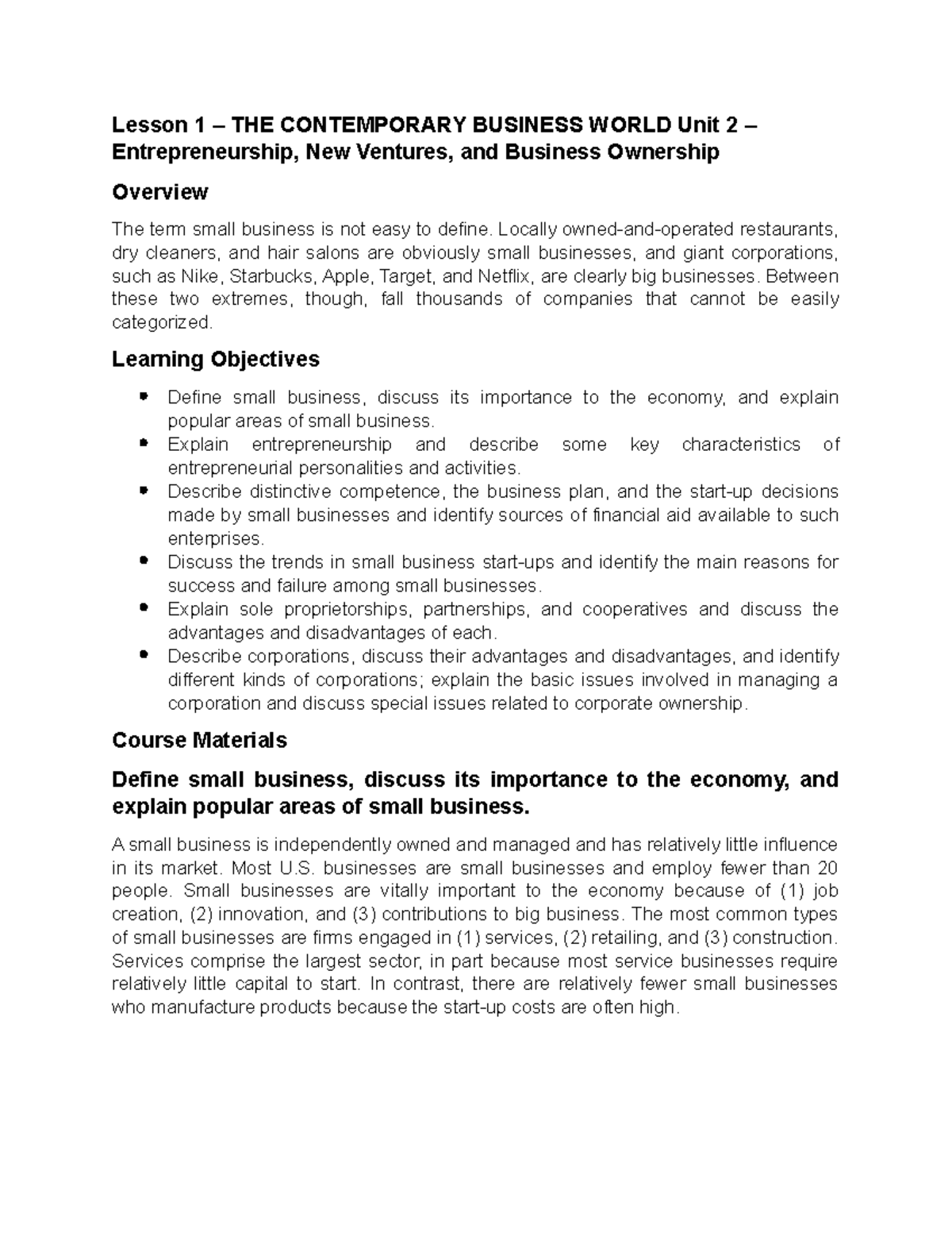 Module 3: Entrepreneurship & Business Ownership Overview and Key ...