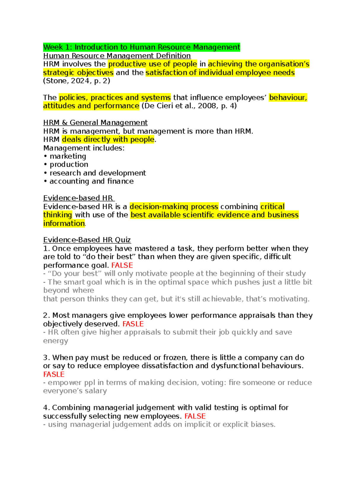 HRM 101: Week 1 Lecture Notes on Human Resource Management - Studocu