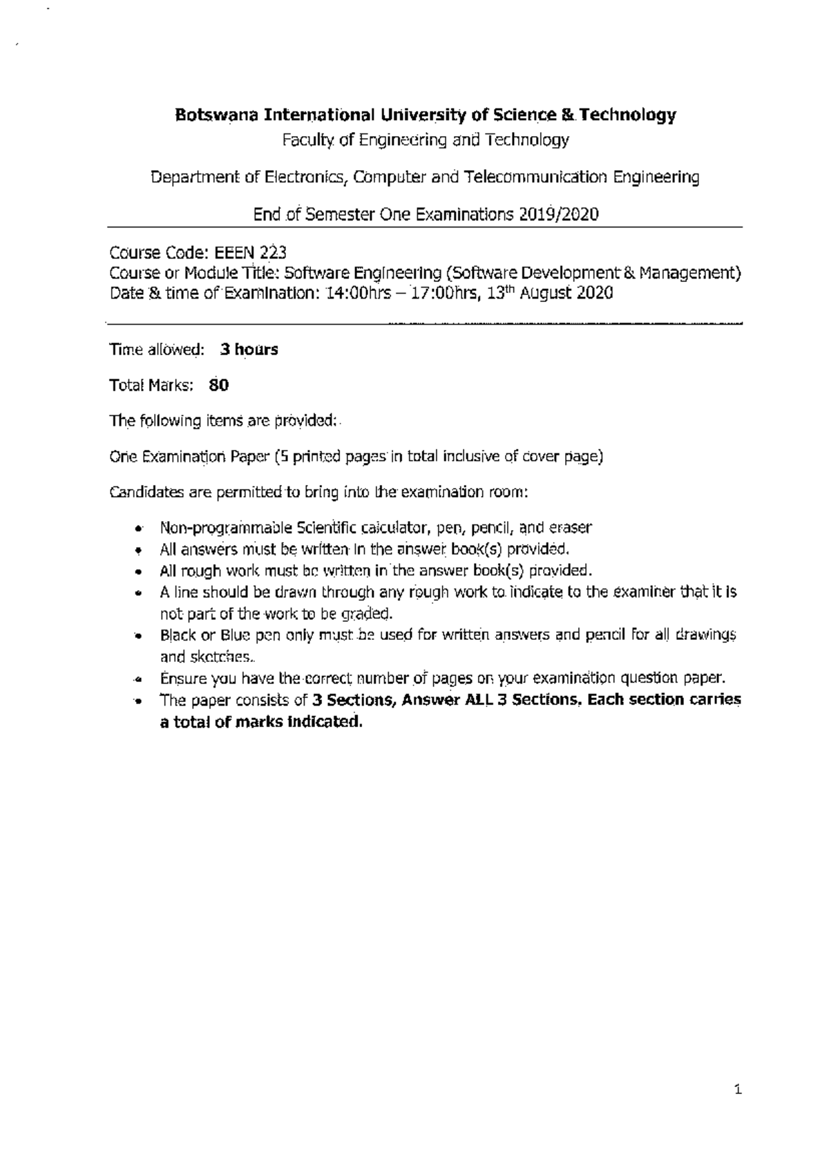 EEEN 223 Final Exam: Software Engineering (2020) - Studocu