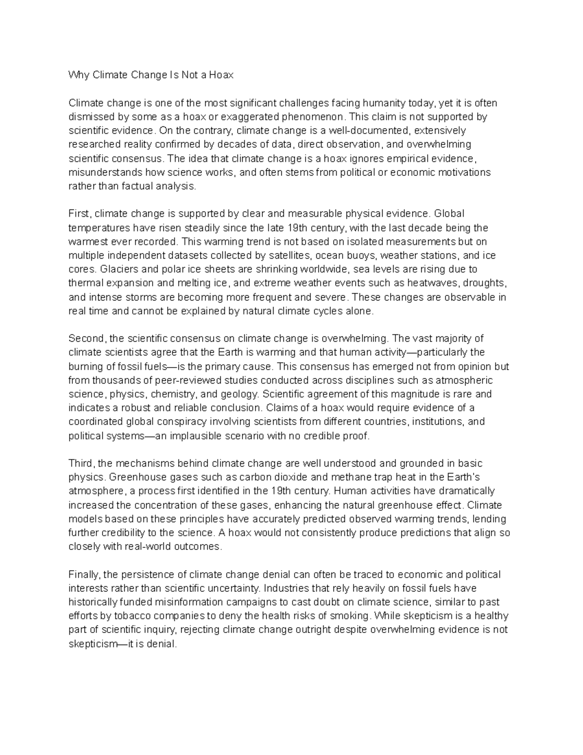 Climate Change: Debunking the Hoax Myth and Scientific Evidence - Studocu