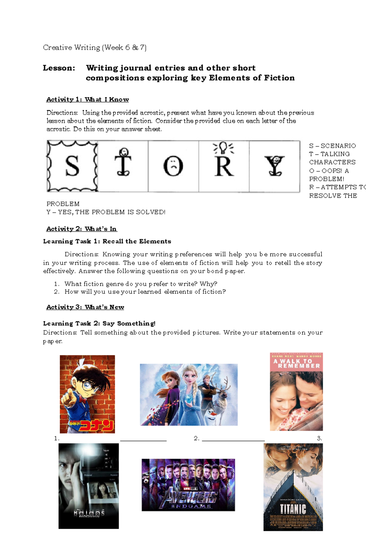 Creative Writing (CW101): Journal Entries & Fiction Elements Guide ...