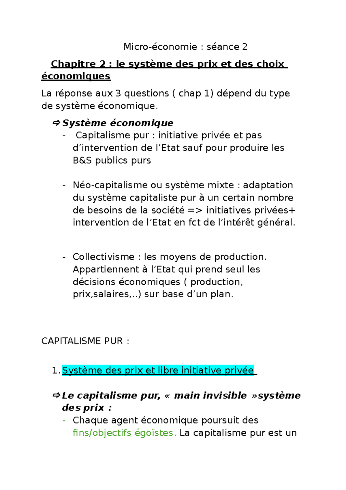 Chapitre 2 : Système des Prix et Choix Économiques - Bac 1 FASS - Studocu