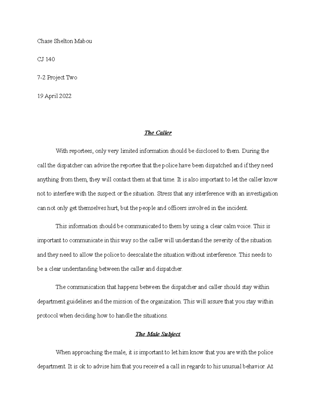 CJ 140 Module 7 Project 2: Effective Communication in Law Enforcement ...