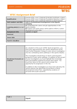 Unit 3 Aim C & D Brief - BTEC Assignment Brief Qualification Pearson ...
