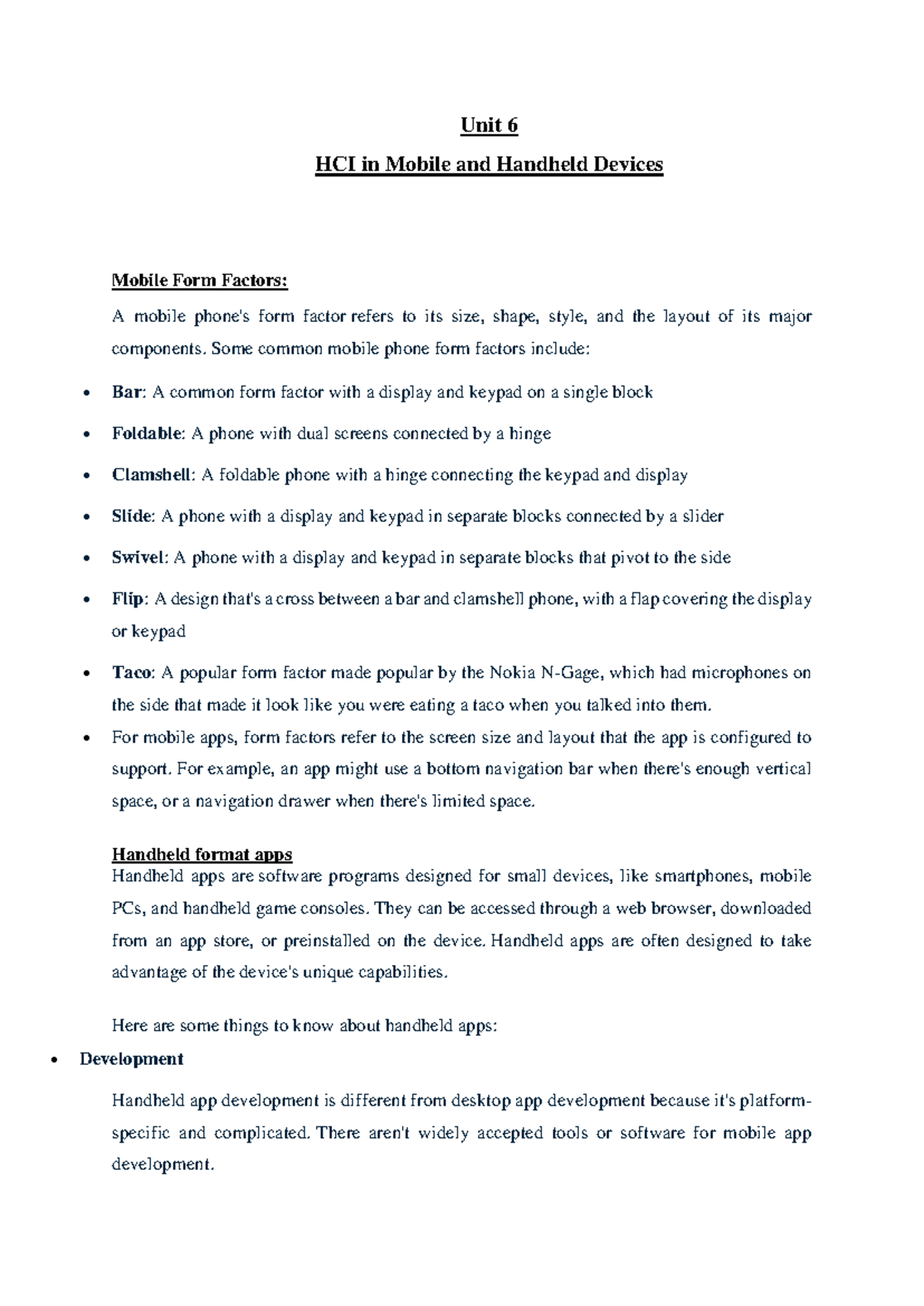 Unit 6: HCI Principles for Mobile & Handheld Devices Exploration - Studocu