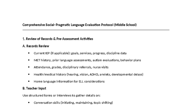 Comprehensive Social-Pragmatic Evaluation Protocol (Middle School ...