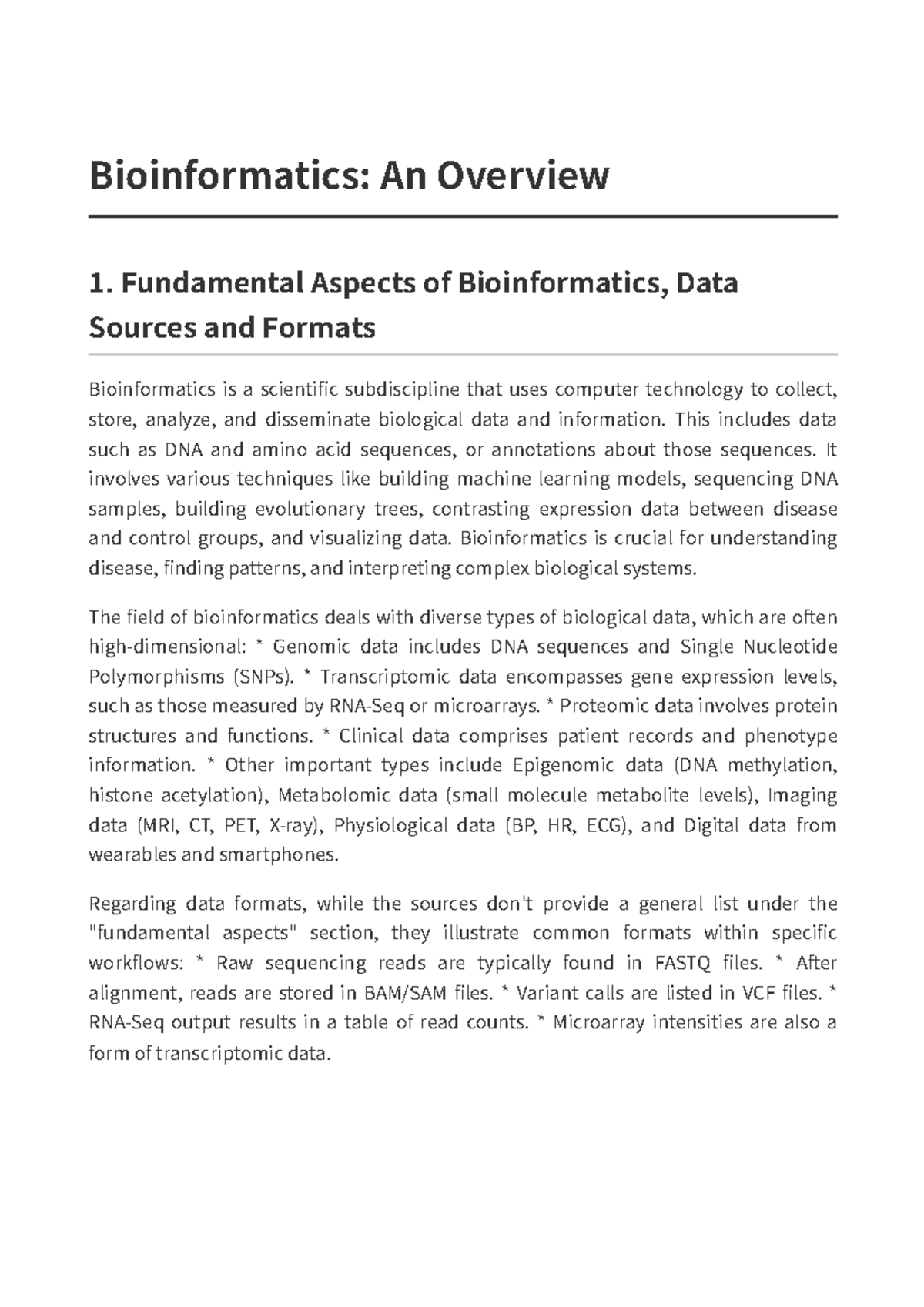 Bioinformatics 101: Key Concepts, Data Types & Workflows - Studocu