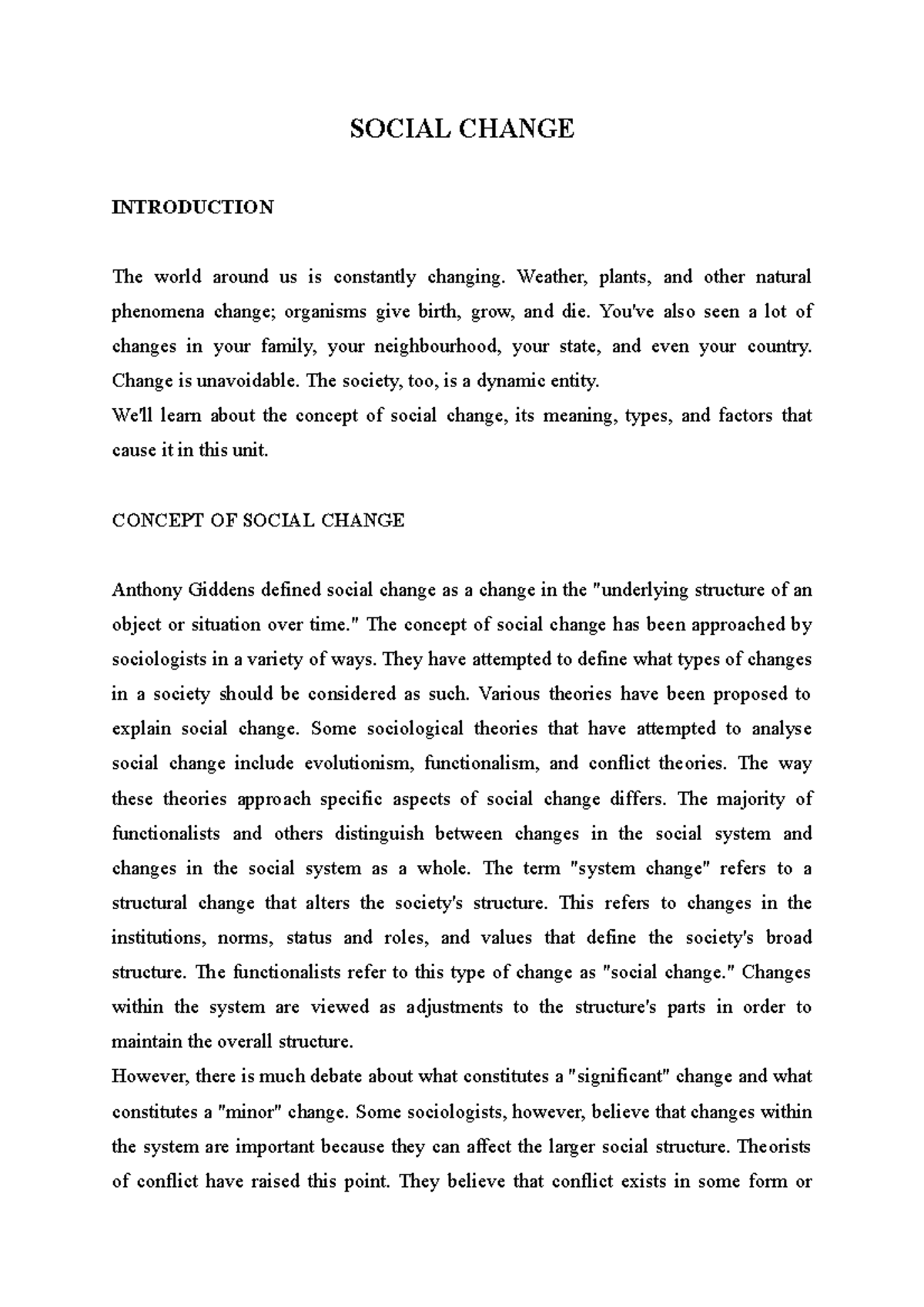 Social Change: Key Concepts and Theories - Lecture Notes 8 - Studocu