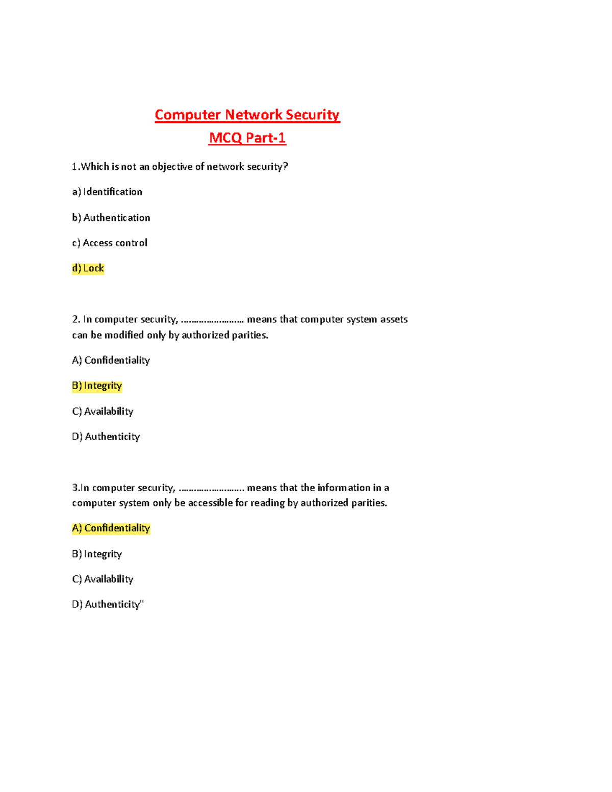 CNS 101 - MCQ Practice Questions on Computer Network Security - Studocu