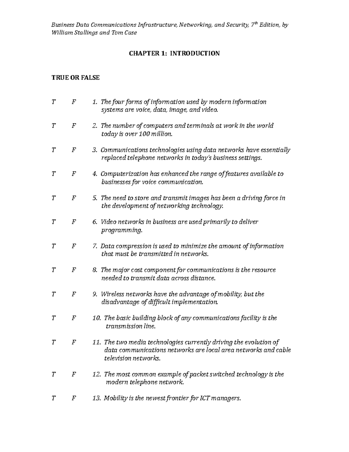 CH01 Testbank - Intro to Business Data Communications, 7th Ed. - Studocu